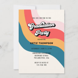 Retro 70s Groovy Modern Arch Photo Graduation Invitation | Zazzle