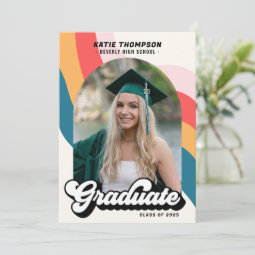 Retro 70s Groovy Modern Arch Photo Graduation Invitation | Zazzle