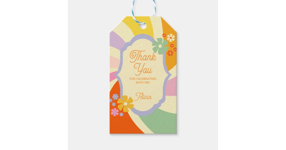Retro 70s Groovy Wave Flower Thank You Gift Tags | Zazzle