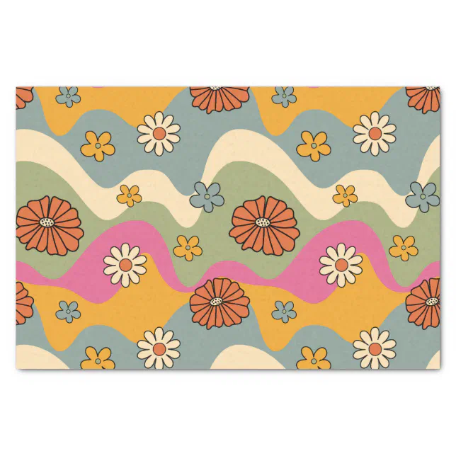 Retro 70s Inspired Floral Decoupage Crafting Tissue Paper | Zazzle