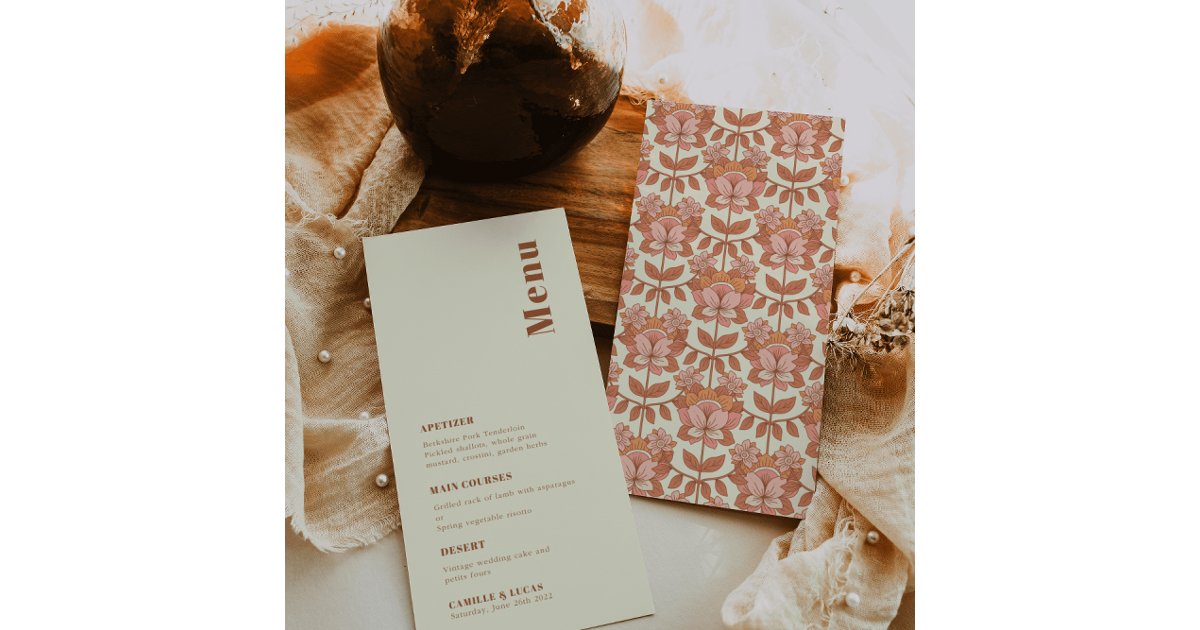 Retro 70s inspired Orange Wedding Menu | Zazzle