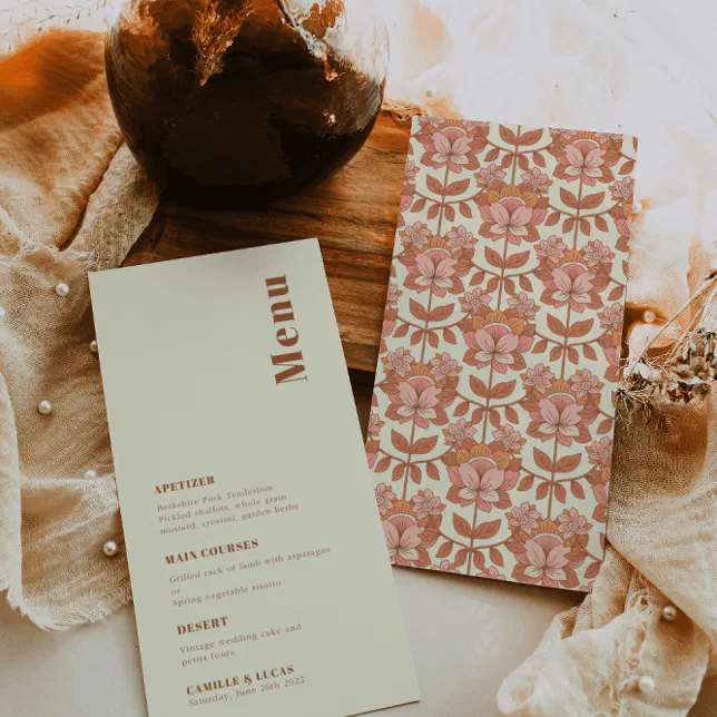 Retro 70s inspired Orange Wedding Menu | Zazzle
