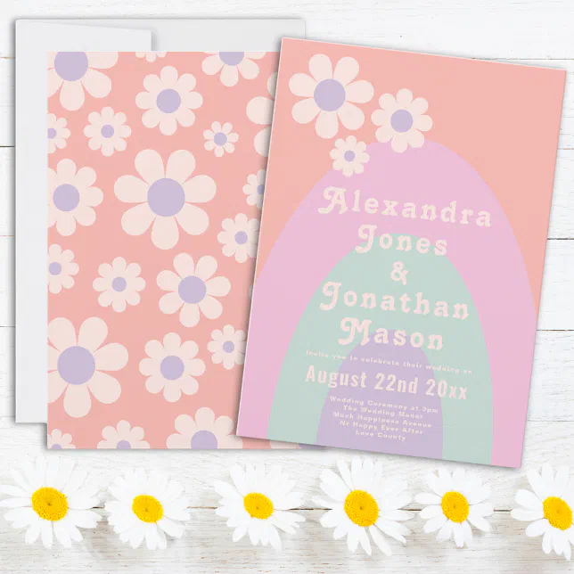 Retro 70s Modern Pastel Wedding Invitation | Zazzle