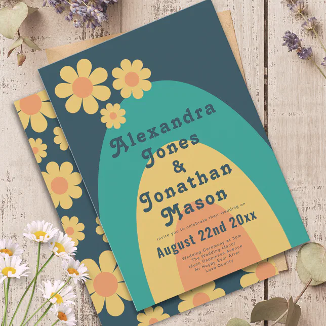 Retro 70s Modern Wedding Invitation | Zazzle