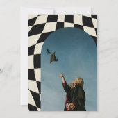 Retro 70s Navy Checkered Arch Photo Graduation Invitation | Zazzle