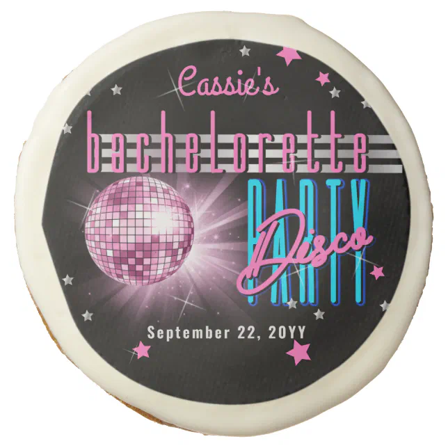 Retro 70's Neon Look Disco Ball Bachelorette Sugar Cookie | Zazzle
