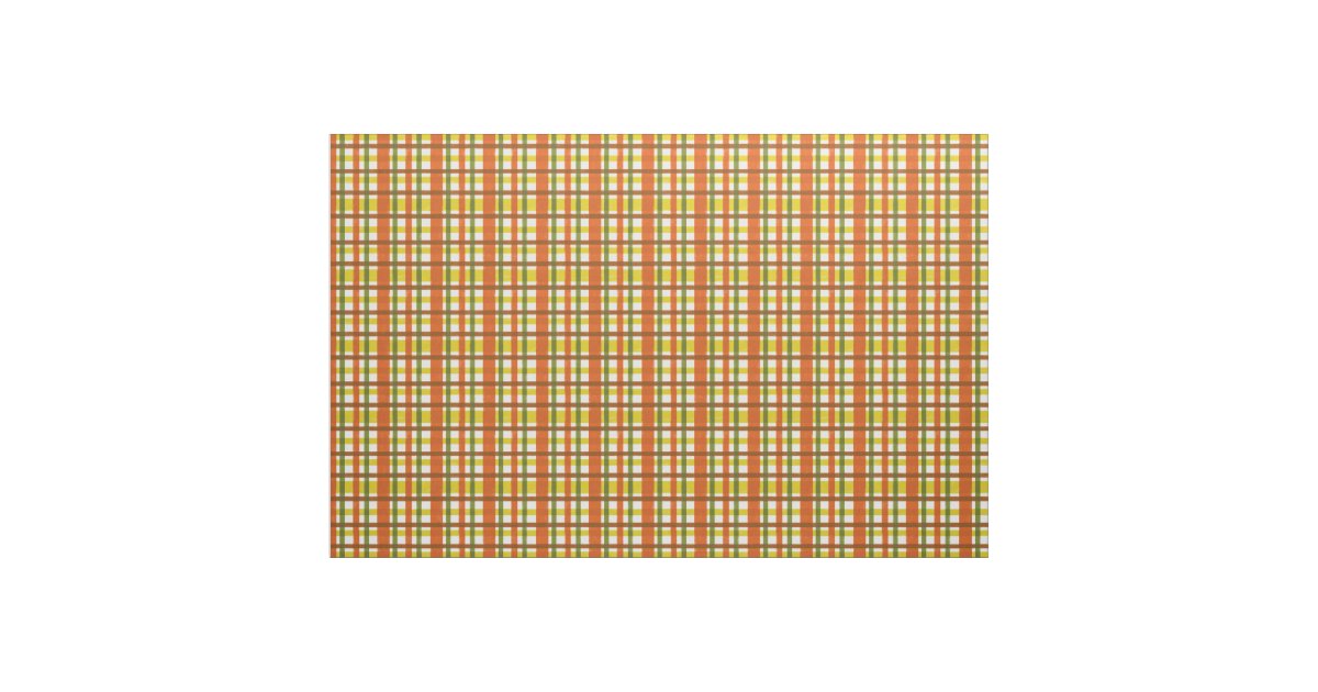 Retro 70s Orange Yellow Plaid Funky Fabric | Zazzle