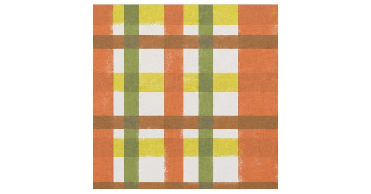 Retro 70s Orange Yellow Plaid Funky Fabric | Zazzle