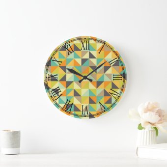 Retro 70s Pattern Large Clock | Zazzle