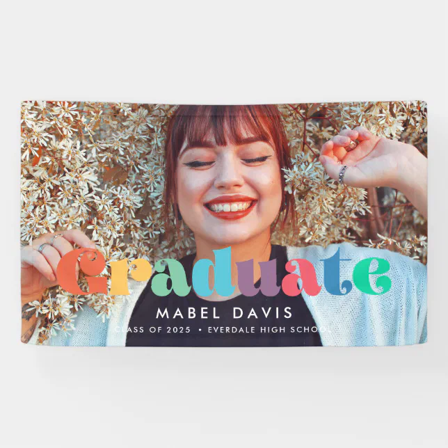 Retro 70s Photo graduation celebration Graduate Banner | Zazzle