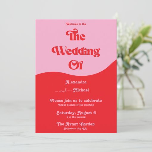 Retro 70s Pink and Red Neon Wedding Invitation | Zazzle
