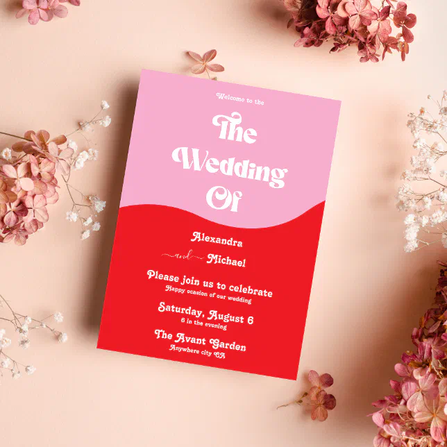 Retro 70s Pink and Red Neon Wedding Invitation | Zazzle