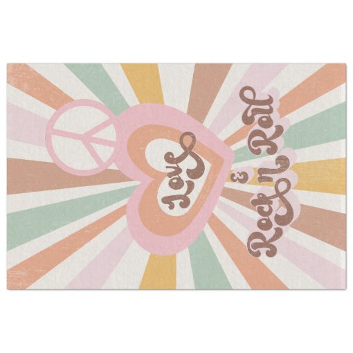 Retro 70s Pink Peace Love Rock n Roll Decoupage Tissue Paper | Zazzle