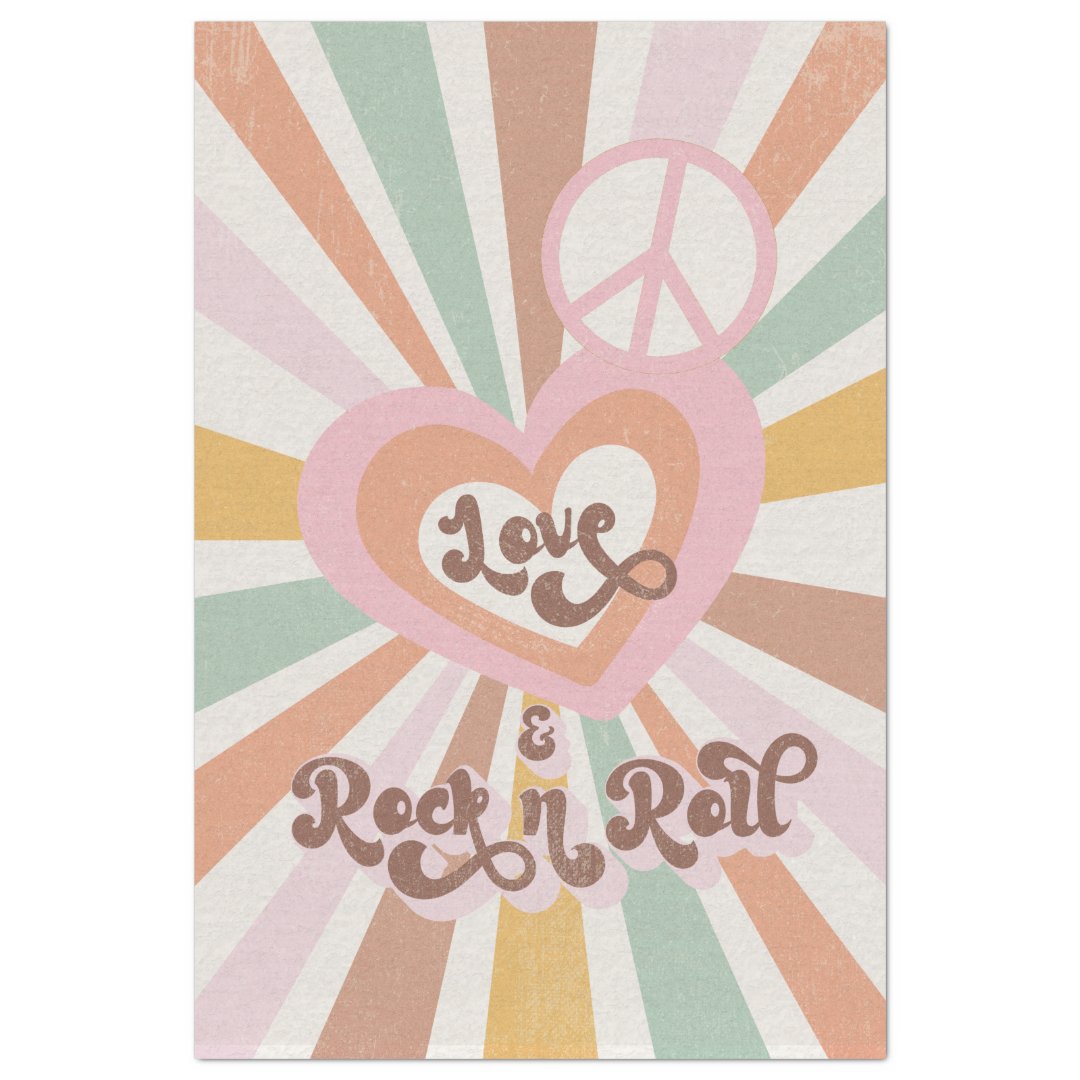 Retro 70s Pink Peace Love Rock n Roll Decoupage Tissue Paper | Zazzle