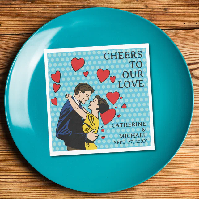 Retro 70's Pop Art Comic Book Romantic Fun Wedding Napkins | Zazzle
