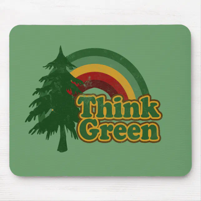 Retro 70s Rainbow, Think Green Mouse Pad | Zazzle
