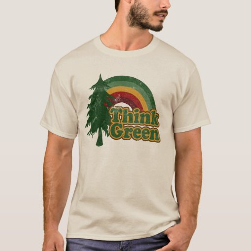Retro 70s Rainbow, Think Green T-Shirt | Zazzle