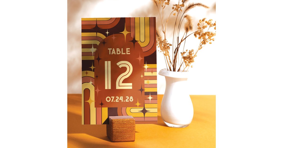 Retro 70's Rainbow Wedding Table Number | Zazzle