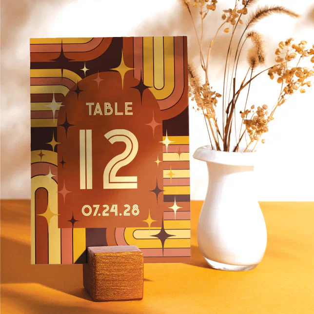 Retro 70's Rainbow Wedding Table Number | Zazzle