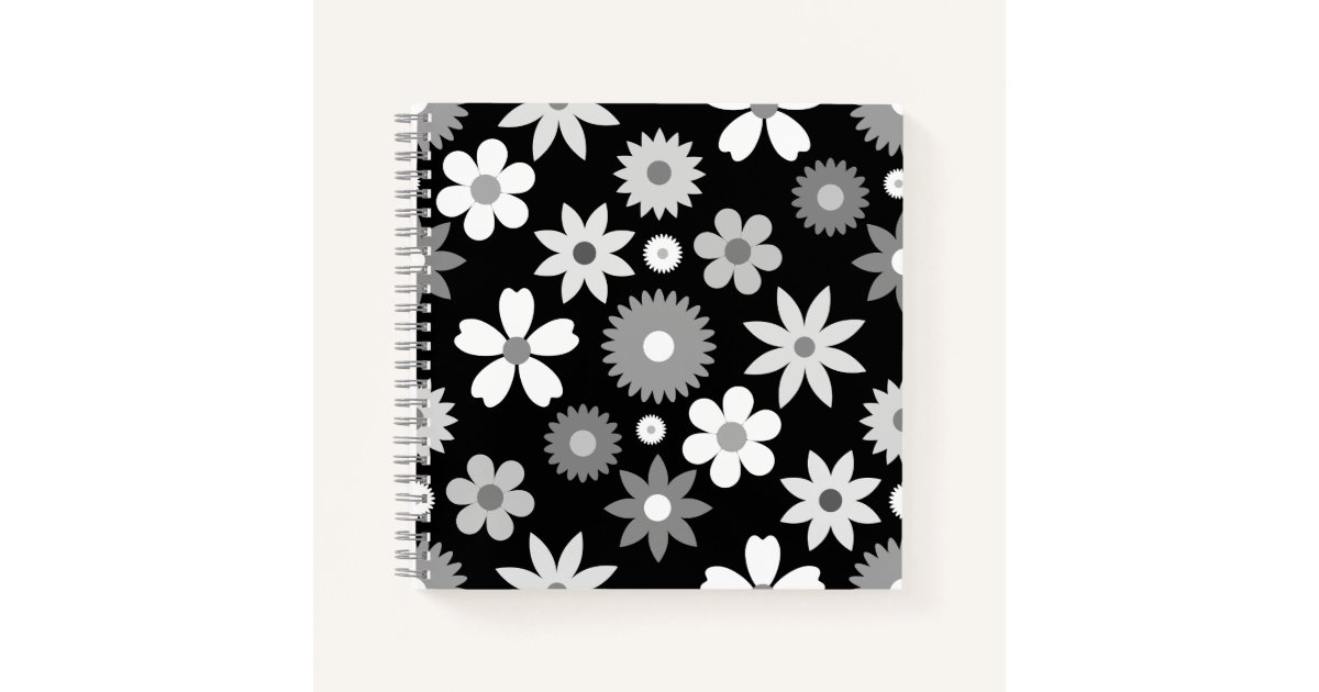 Retro 70s Style Flower Lg Monochrome Pattern Notebook | Zazzle