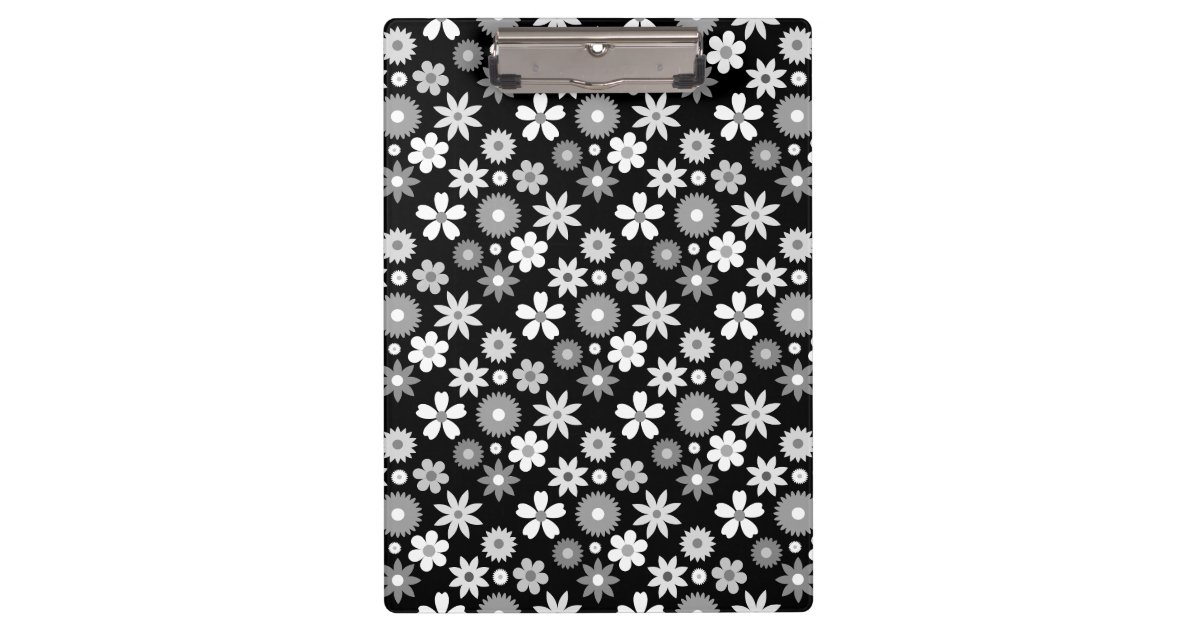 Retro 70s Style Flower Monochrome Rpt Pattern Clipboard | Zazzle