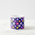 Retro 70s Style Flower Pattern on Dark Blue Espresso Cup | Zazzle