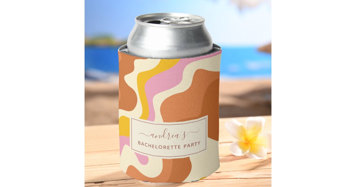 Retro 70s Swirls Geometric Bachelorette Party Fun Can Cooler | Zazzle