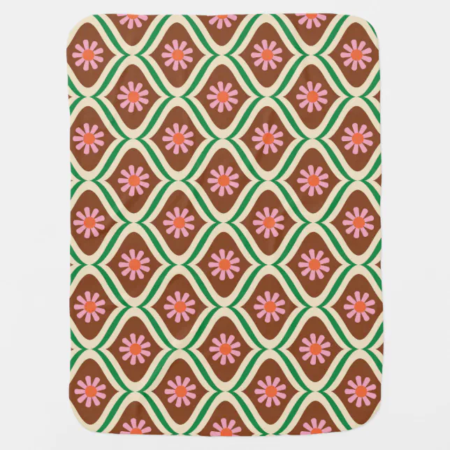 Retro 70s: Vintage Floral Pattern Baby Blanket | Zazzle