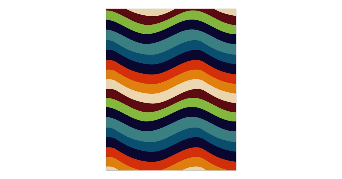 Retro 70s wavy stripes poster | Zazzle