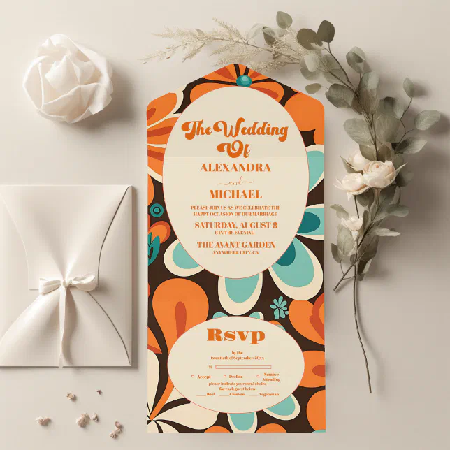 Retro 70s Wedding All In One Invitation | Zazzle