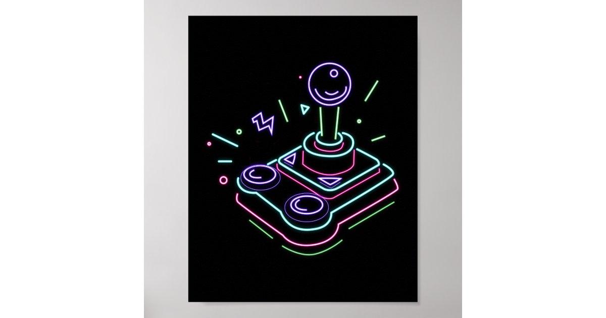 Retro 80s 90s Neon Joystick Poster | Zazzle