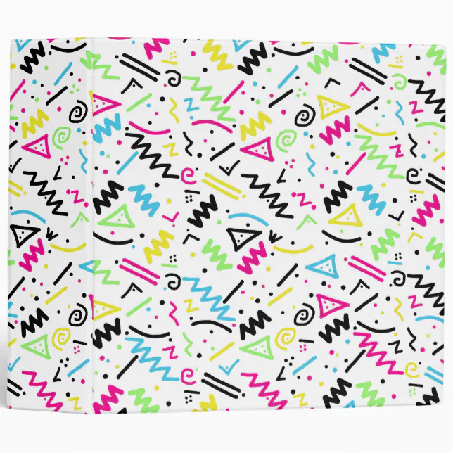 Retro 80's 90's Neon Pink Green Blue Yellow Doodle Binder | Zazzle