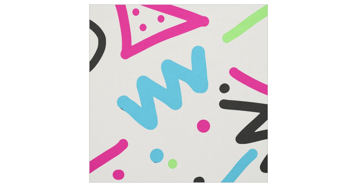 Retro 80's 90's Neon Pink Green Blue Yellow Doodle Fabric | Zazzle