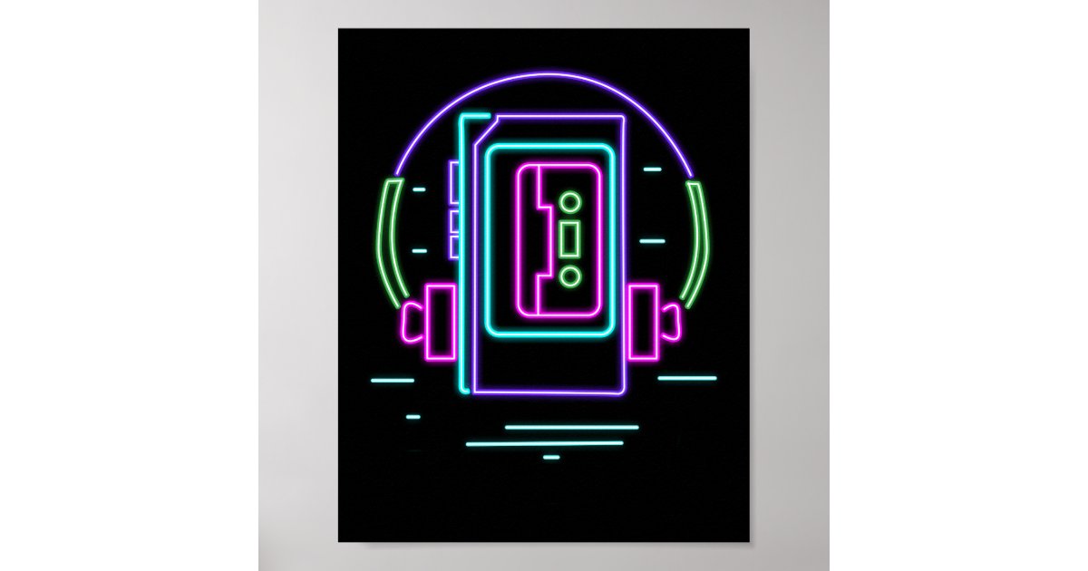 Retro 80s 90s Neon Walkman Poster | Zazzle