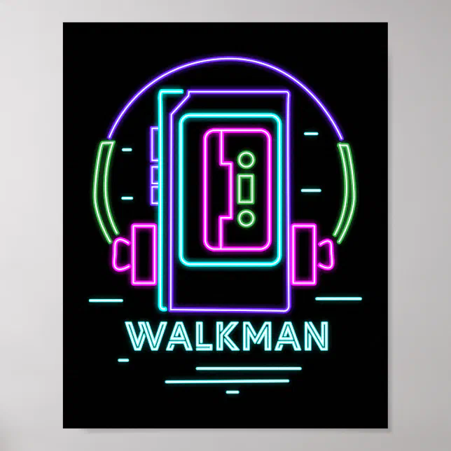 Retro 80s 90s Neon Walkman Poster | Zazzle
