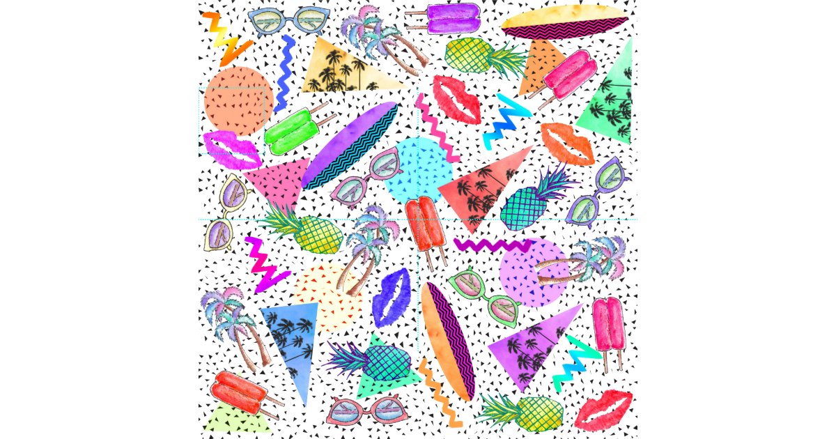 Retro 80's 90's Summer Beach Collage Pattern Fabric | Zazzle