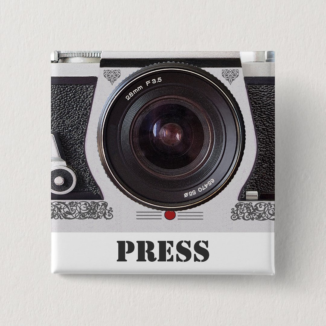 Retro 80s Camera Effect Media and Press Badge Pinback Button | Zazzle