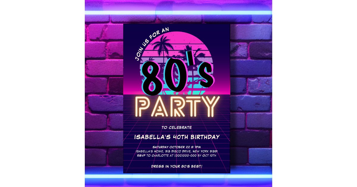 Retro 80's Disco Party Birthday Invitation | Zazzle