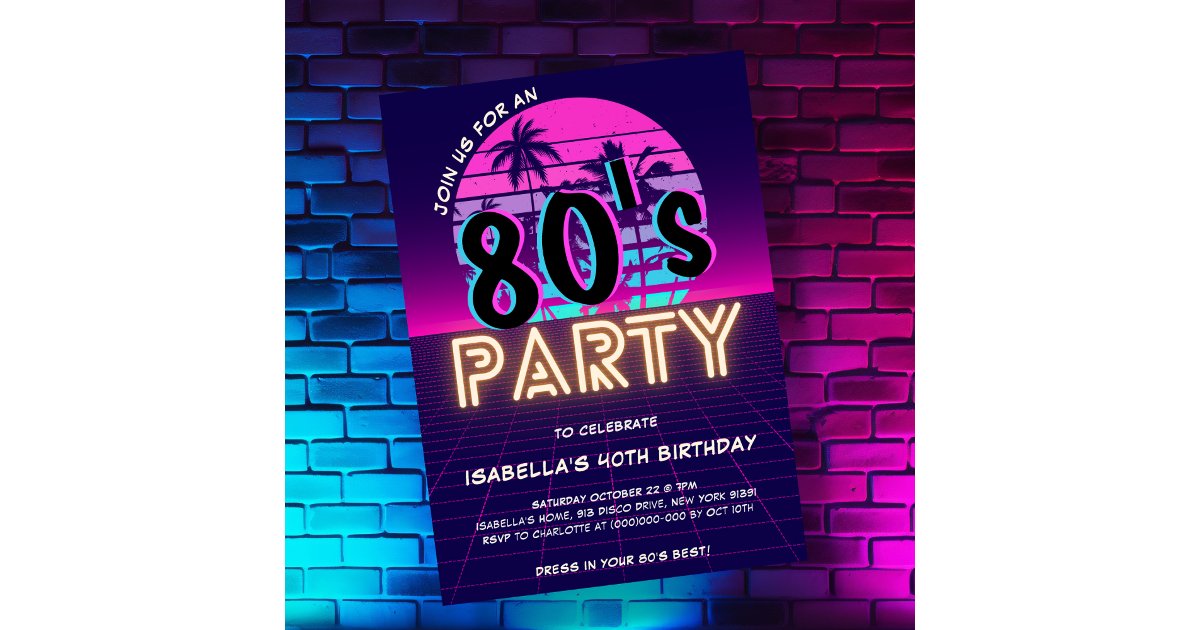 Retro 80's Disco Party Birthday Invitation | Zazzle