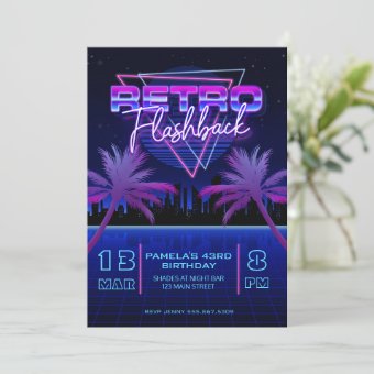 Retro 80's Futuristic Grid Birthday Invitation | Zazzle