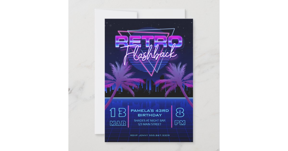 Retro 80's Futuristic Grid Birthday Invitation | Zazzle
