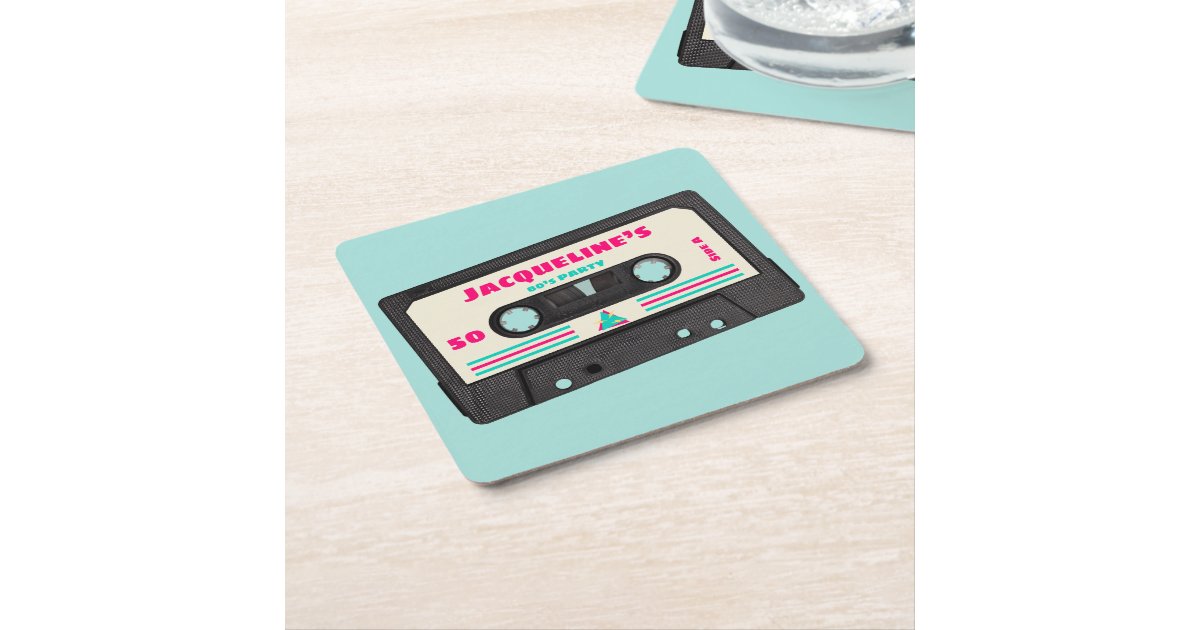 Retro 80s Music Mix Tape 50th Birthday Party Square Paper Coaster | Zazzle