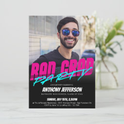 Retro 80s Neon Fun Rad Grad Graduation Custom Invitation | Zazzle