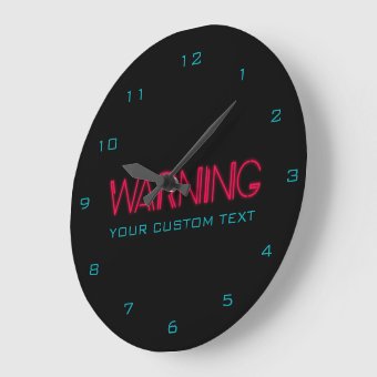 Retro 80's Neon lights Warning Large Clock | Zazzle