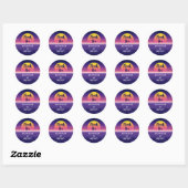 Retro 80s Neon Purple Synthwave Sunset Thank You Classic Round Sticker ...