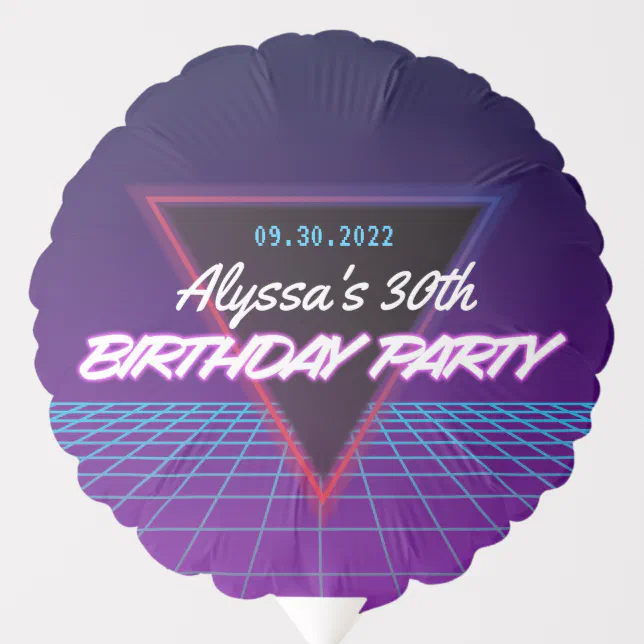 Retro 80s Neon Themed Purple Pink Birthday Party Balloon | Zazzle