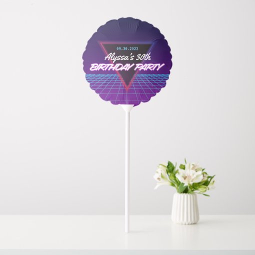Retro 80s Neon Themed Purple Pink Birthday Party Balloon | Zazzle