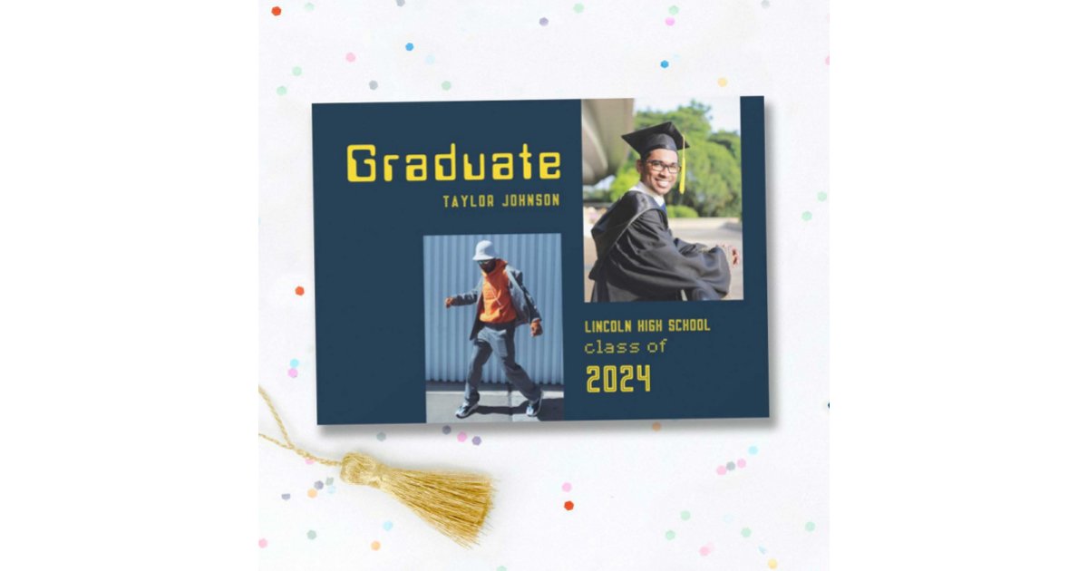 Retro 80's Photo Graduation Flat Announcement Card | Zazzle