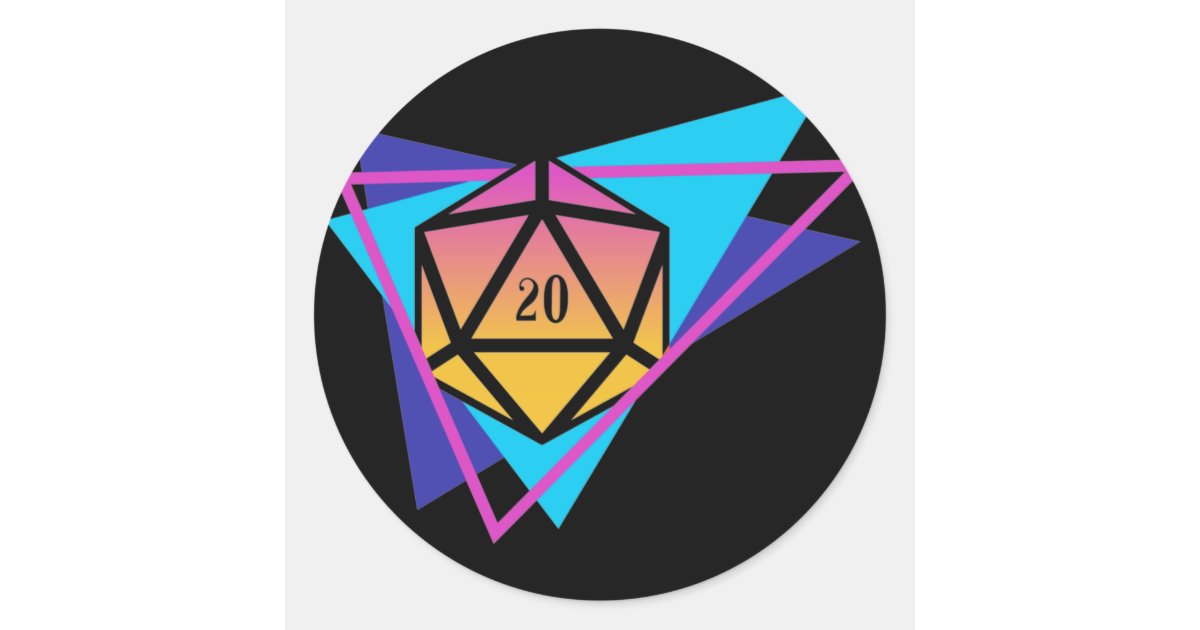 Retro 80s Polyhedral D20 Dice Tabletop RPG Classic Round Sticker | Zazzle