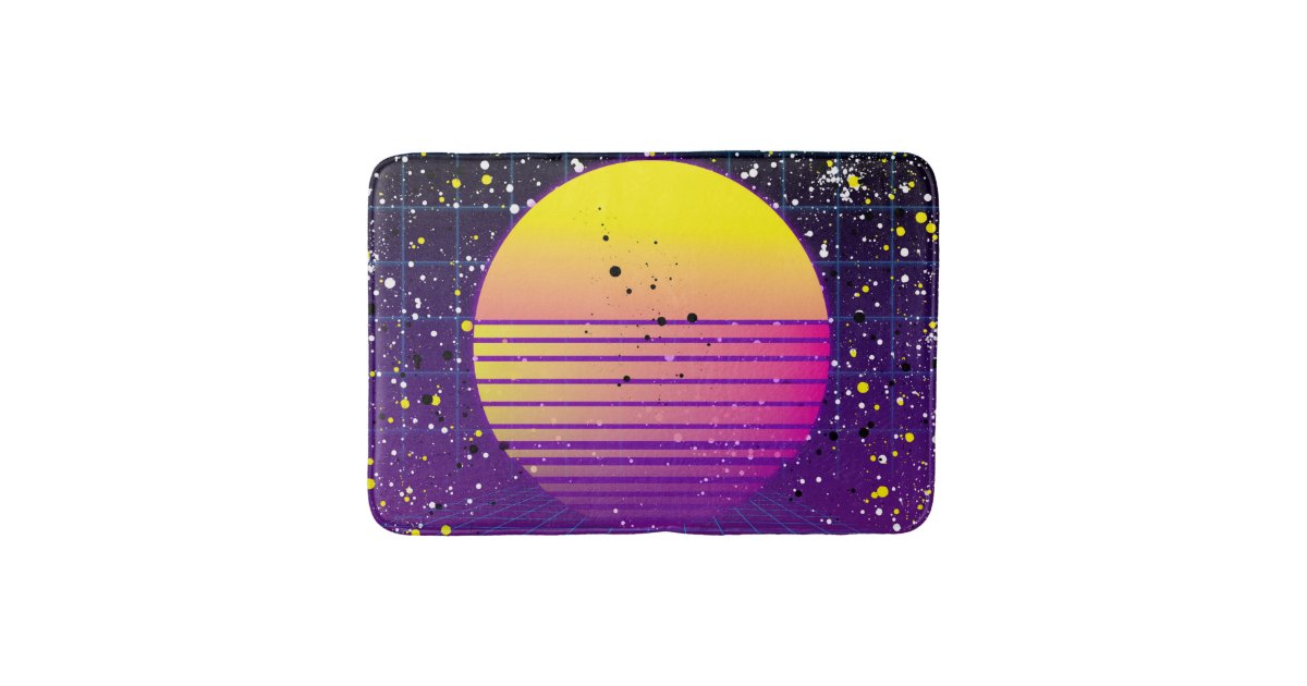 Retro 80's Purple Yellow Sun Bath Mat | Zazzle